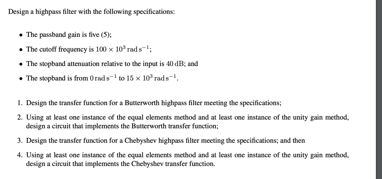 Solved Design a highpass filter with the following | Chegg.com