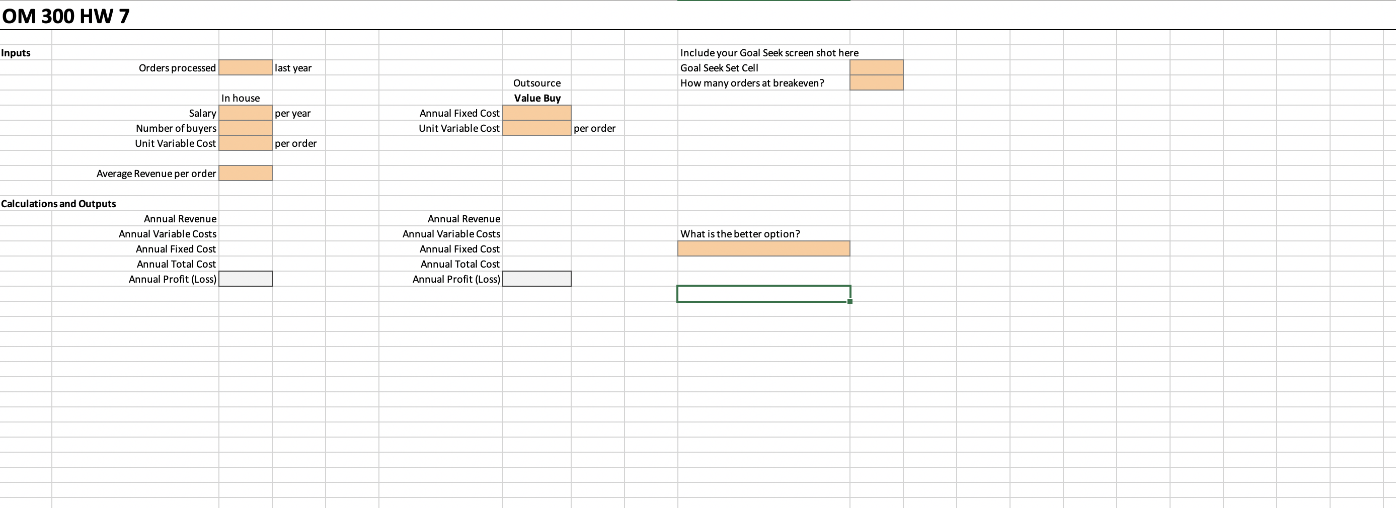 Solved OM300: HW7 Using the “HW7 Starting File” Excel file, | Chegg.com