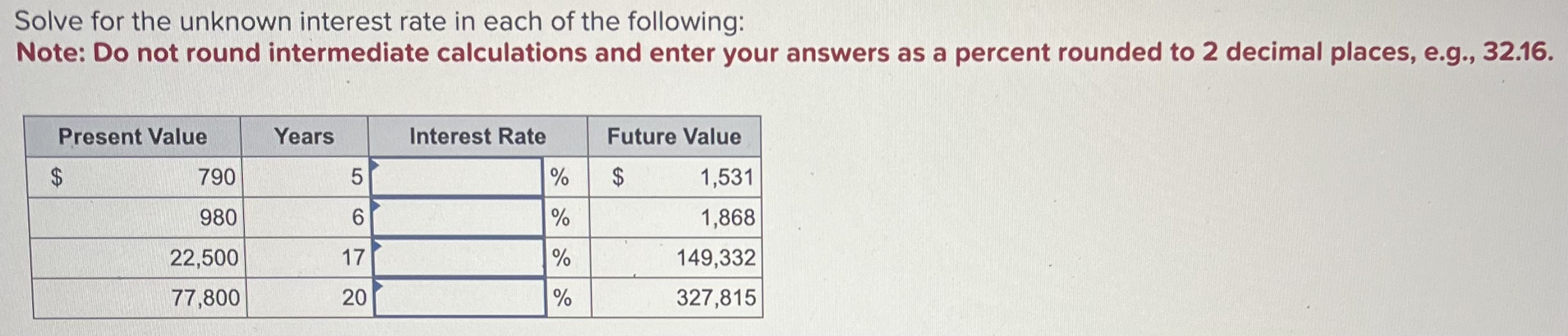 Solved Solve for the unknown interest rate in each of the | Chegg.com
