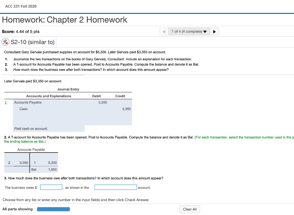 Solved ACC 231 Fall 2020 Homework: Chapter 2 Homework Score: | Chegg.com Solved ACC 231 Fall 2020 Homework: Chapter 2 Homework Score: | Chegg.com