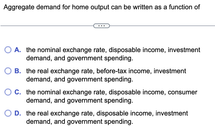Solved Aggregate demand for home output can be written as a | Chegg.com