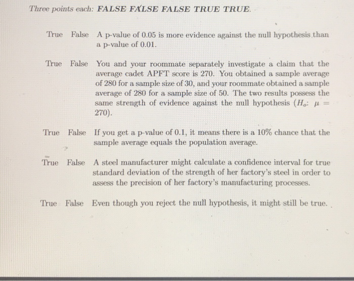 Solved Three points each: FALSE FALSE FALSE TRUE TRUE True | Chegg.com