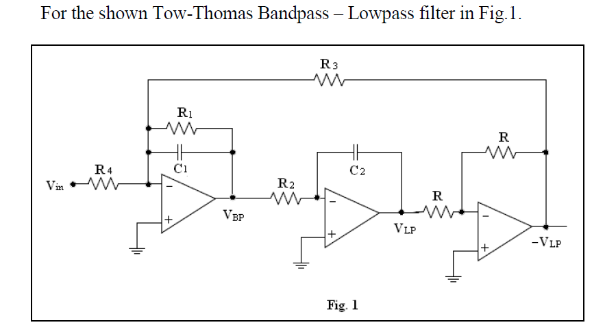 Solved For the shown Tow-Thomas Bandpass – Lowpass filter in | Chegg.com