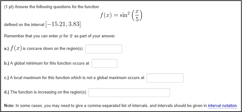 Solved (1 pt) Answer the following questions for the | Chegg.com