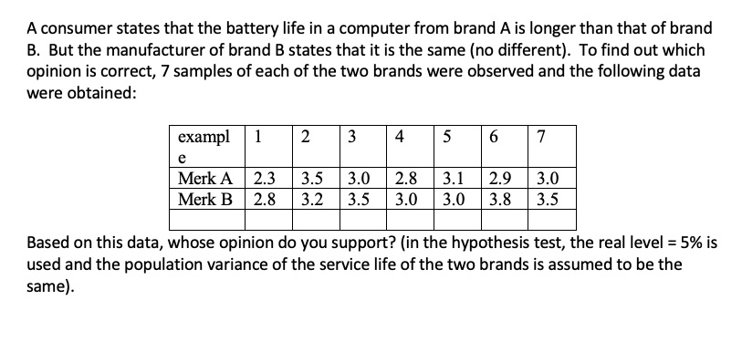 Solved A consumer states that the battery life in a computer | Chegg.com