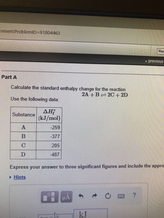 Solved calculate the standard enthalpy change for the | Chegg.com