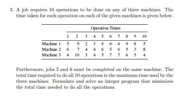 Solved 3. A job requires 10 operations to be done on any of | Chegg.com