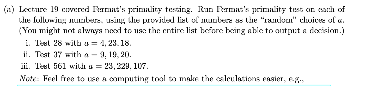 A Lecture 19 Covered Fermat S Primality Testing