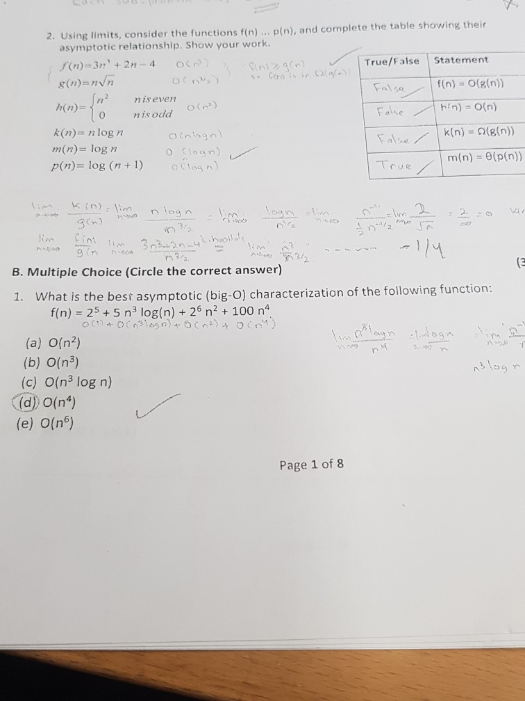 Solved 2. Using limits, consider the functions f(n) p(n), | Chegg.com