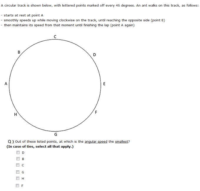 Solved A circular track is shown below, with lettered points | Chegg.com