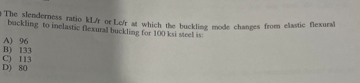 Solved The slenderness ratio kL/r or Lc/r at which the | Chegg.com