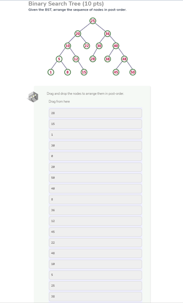 Solved Binary Search Tree (10 pts) Given the BST, arrange | Chegg.com