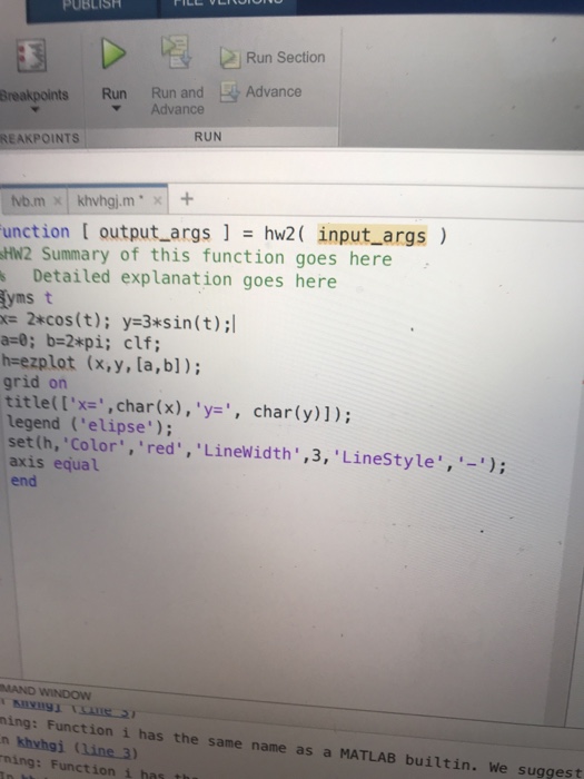 Solved I have this matlab code to make an ellipse and a | Chegg.com