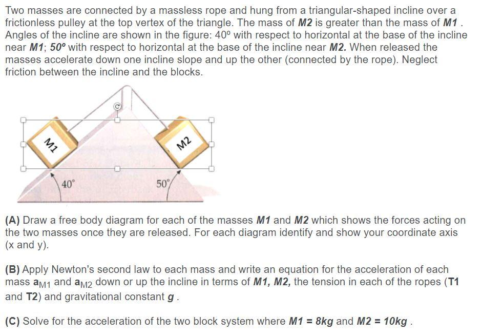 Solved Two masses are connected by a massless rope and hung | Chegg.com