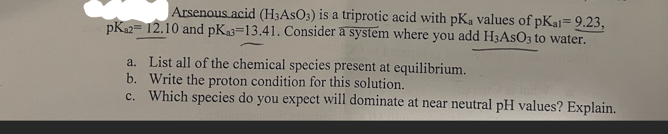 Solved Arsenous acid (H3AsO3) is a triprotic acid with pKa | Chegg.com