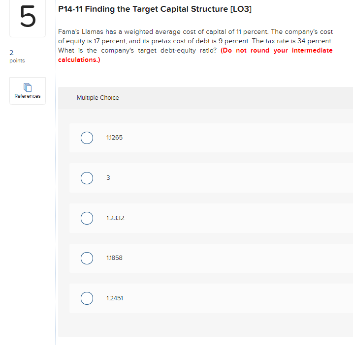 Solved 5 P14-11 Finding the Target Capital Structure [LO3] | Chegg.com