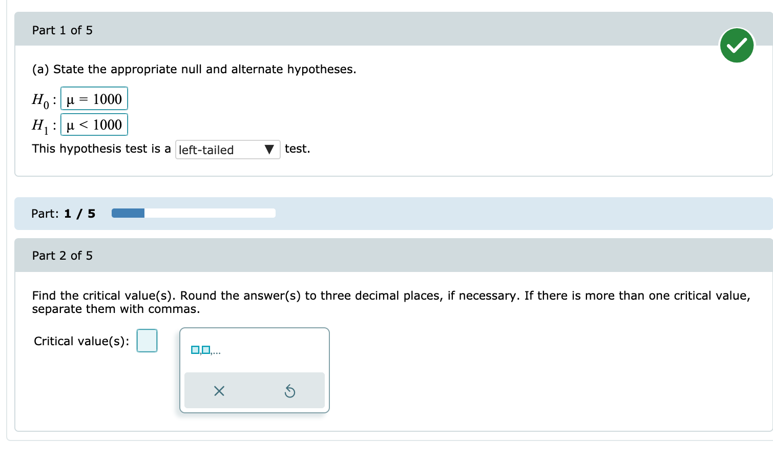 Solved Part 1 of 5 (a) State the appropriate null and | Chegg.com