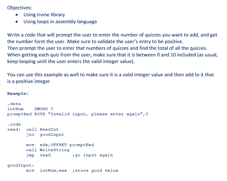 Solved Objectives Using Irvine Library Using Loops In