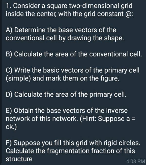 Solved 1. Consider a square two-dimensional grid inside the | Chegg.com