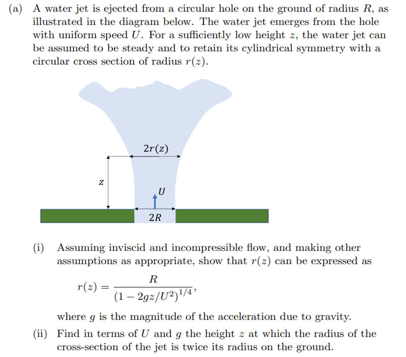 Solved a) A water jet is ejected from a circular hole on the | Chegg.com