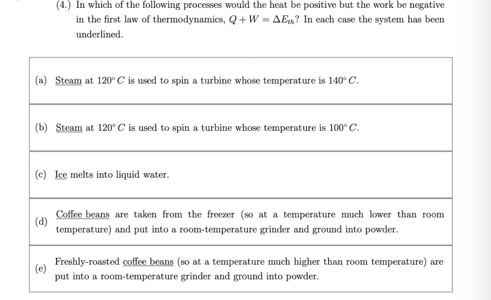 Solved (4.) In which of the following processes would the | Chegg.com