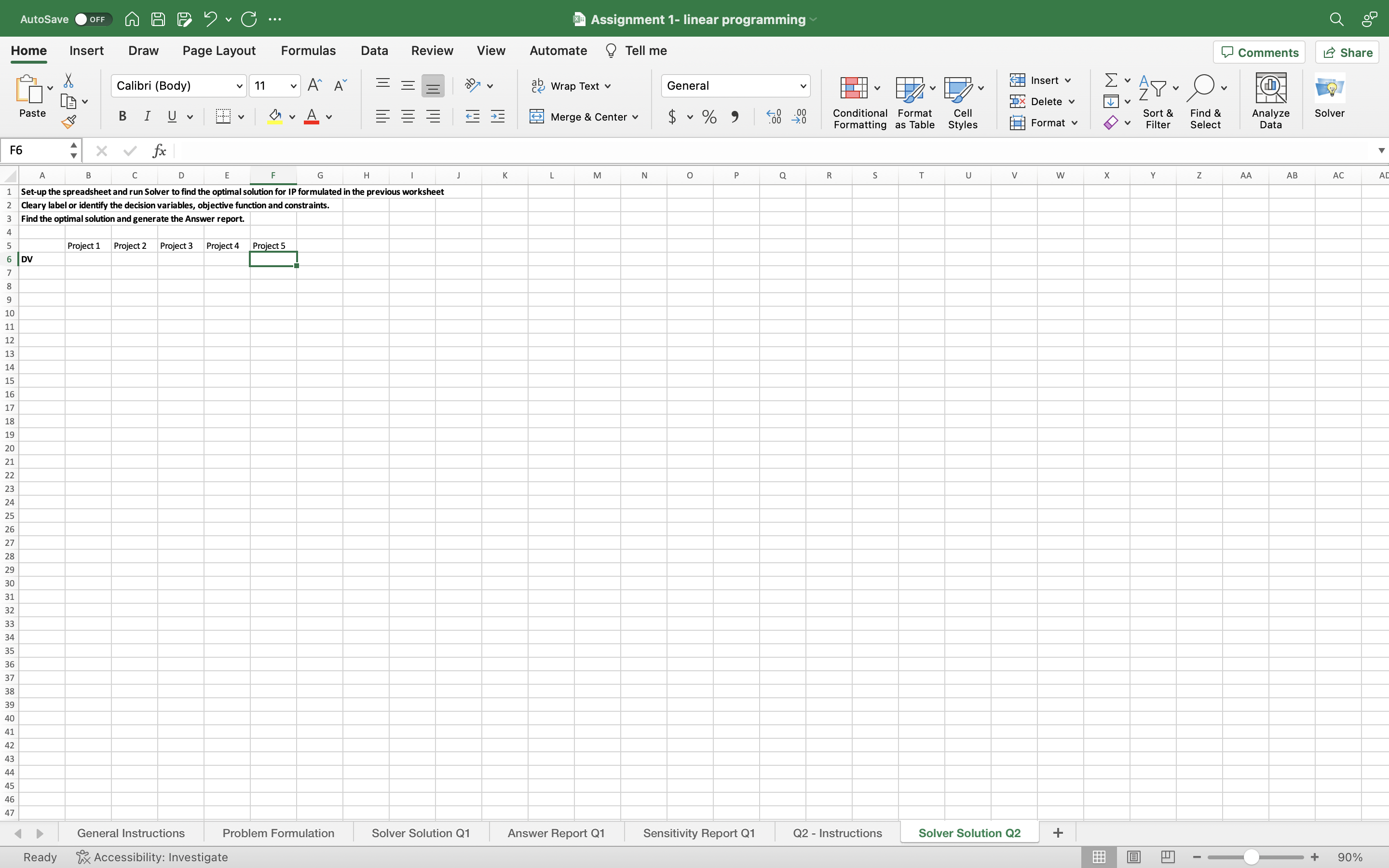 AutoSave Assignment 1- linear programming Home Insert | Chegg.com