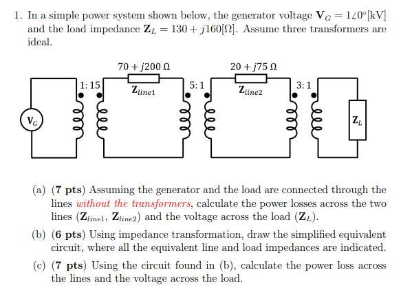 Solved 1. In a simple power system shown below, the | Chegg.com