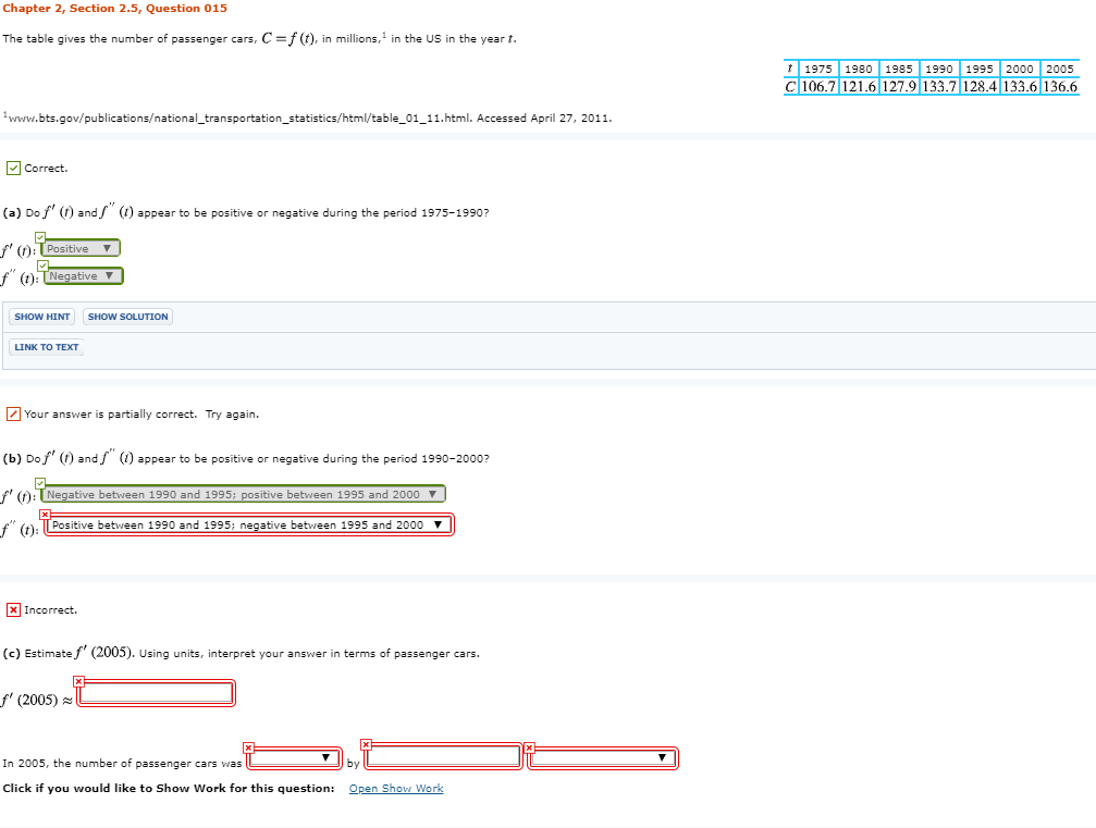 Solved Chapter 2, Section 2.5, Question 015 The table gives | Chegg.com