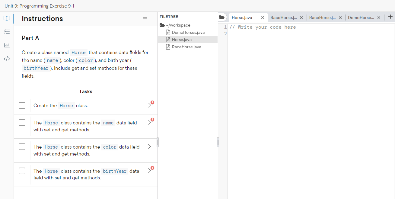 Solved Create a class named Horse that contains data fields | Chegg.com