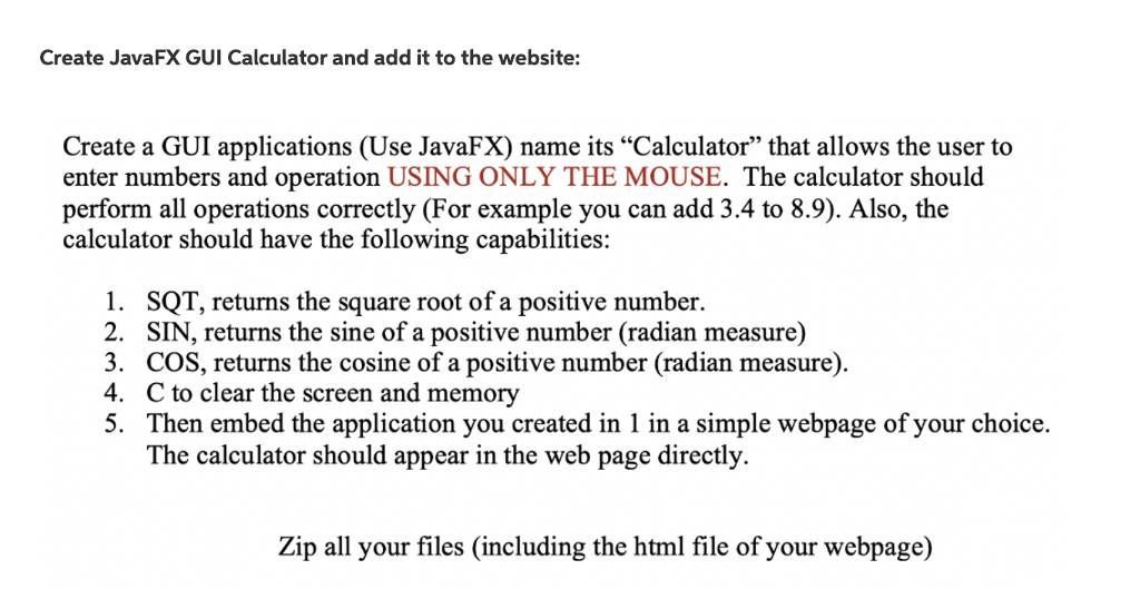Create JavaFX GUI Calculator and add it to the | Chegg.com