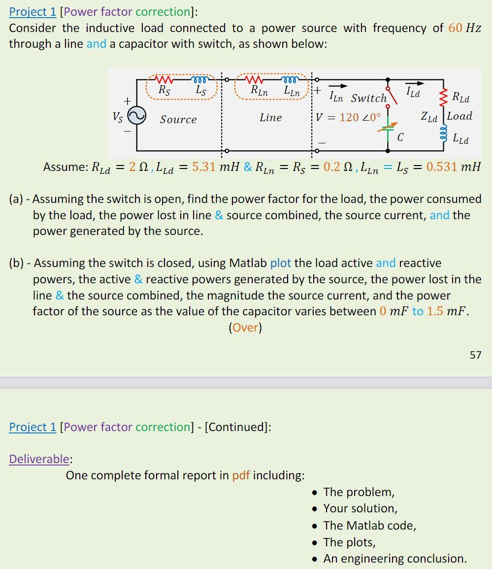 Solved 1.) Consider the inductive load connected to a power | Chegg.com