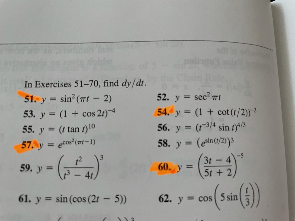 Solved In Exercises 51–70, find dy/dt. 51. y = sin? (TTt - | Chegg.com