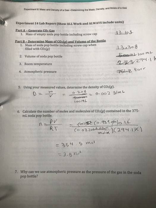 Solved Experiment 9: ass and Density of a Gas-Determining | Chegg.com