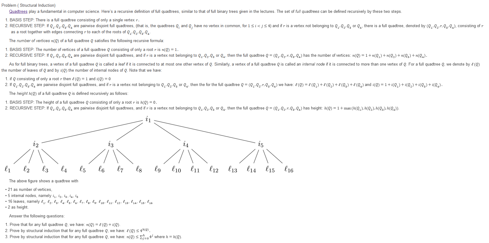 Problem Structural Induction) Quadtrees play a | Chegg.com