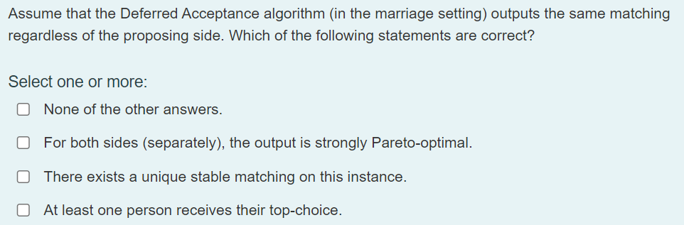 Solved Assume that the Deferred Acceptance algorithm (in the | Chegg.com