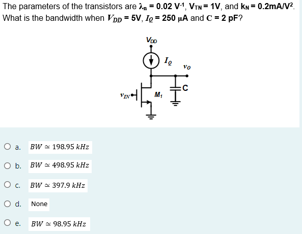 Solved The parameters of the transistors are λn=0.02 V−1, | Chegg.com