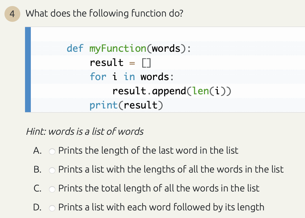 Solved What does the following function do? def | Chegg.com
