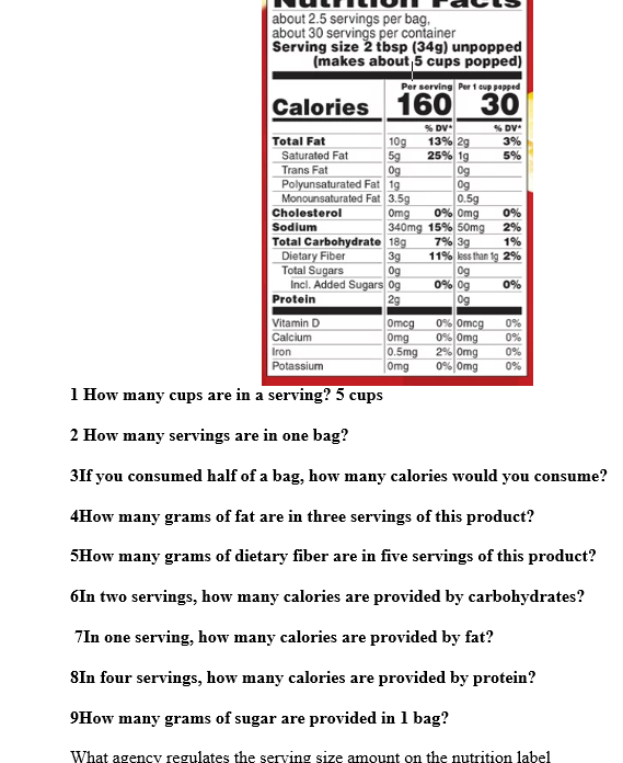 Solved about 2.5 ﻿servings per bag,about 30 ﻿servings per | Chegg.com