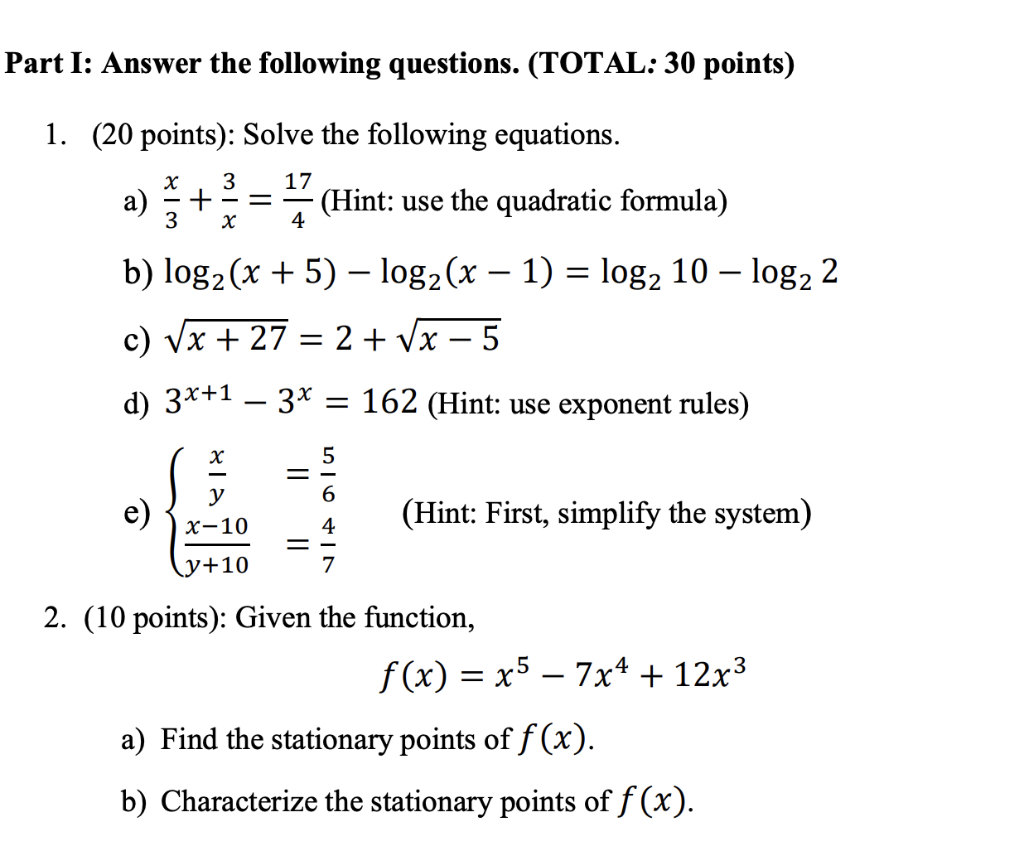 Solved Part I: Answer the following questions. (TOTAL: 30 | Chegg.com