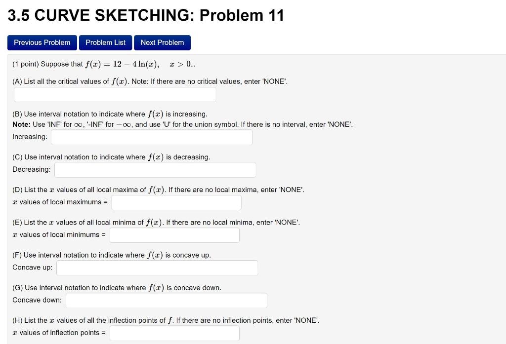 Solved 3.5 CURVE SKETCHING: Problem 11 Previous Problem | Chegg.com