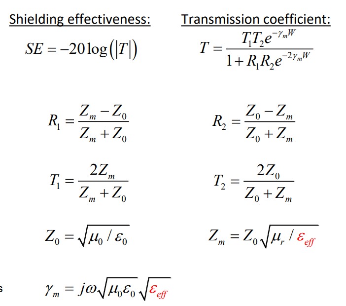 Shielding effectiveness: Transmission coefficient: | Chegg.com