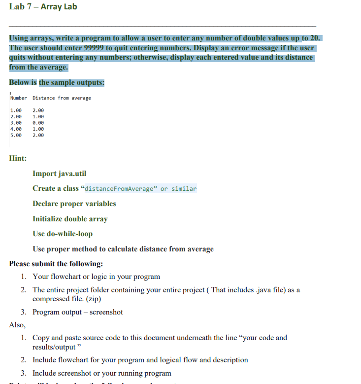 Solved Lab 7 Array Lab Using Arrays Write A Program To 9852