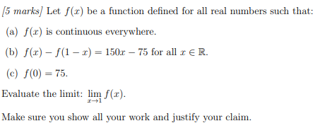 Solved [5 marks] Let f(x) be a function defined for all real | Chegg.com