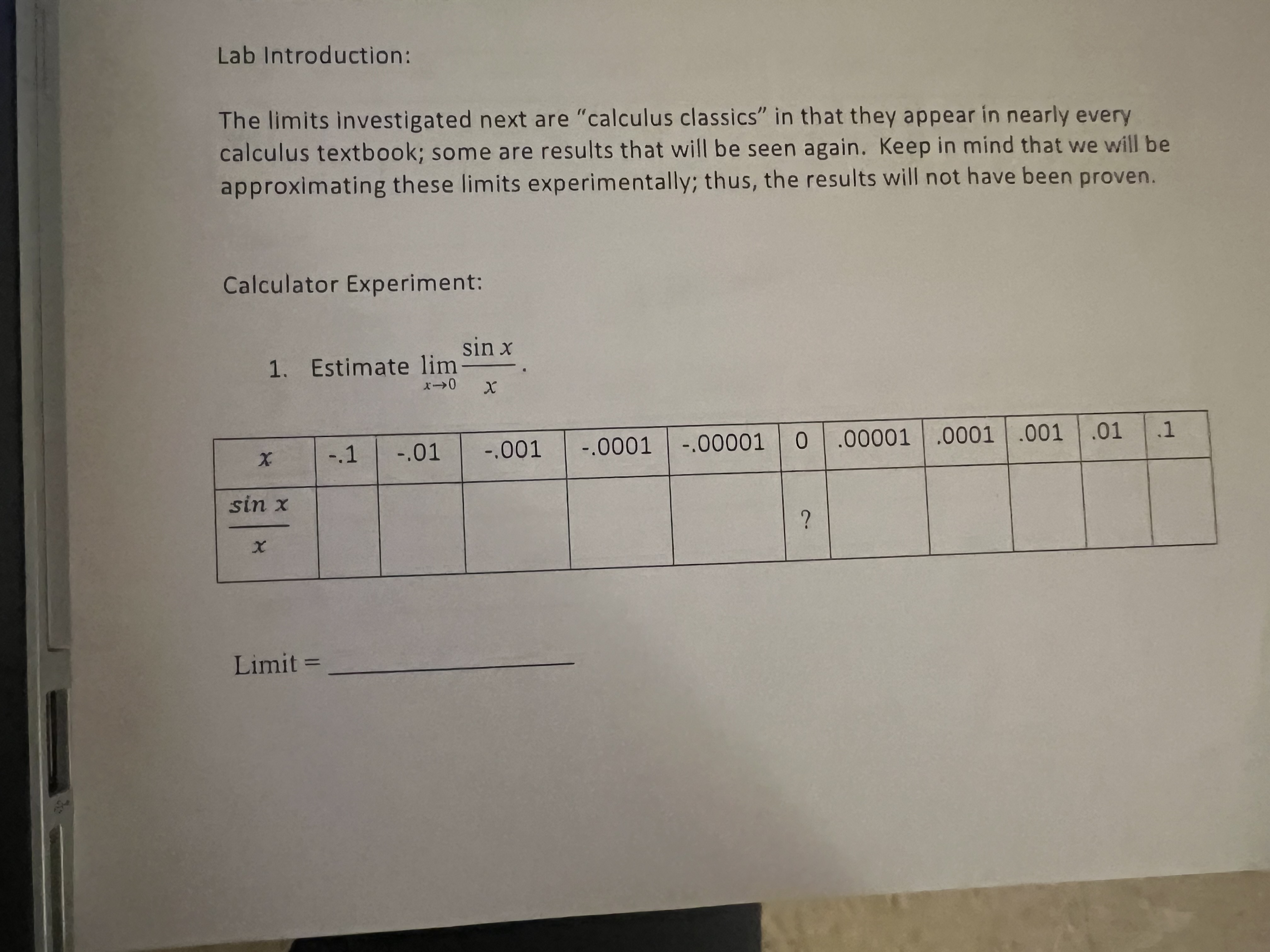 Solved Lab Introduction: The limits investigated next are | Chegg.com