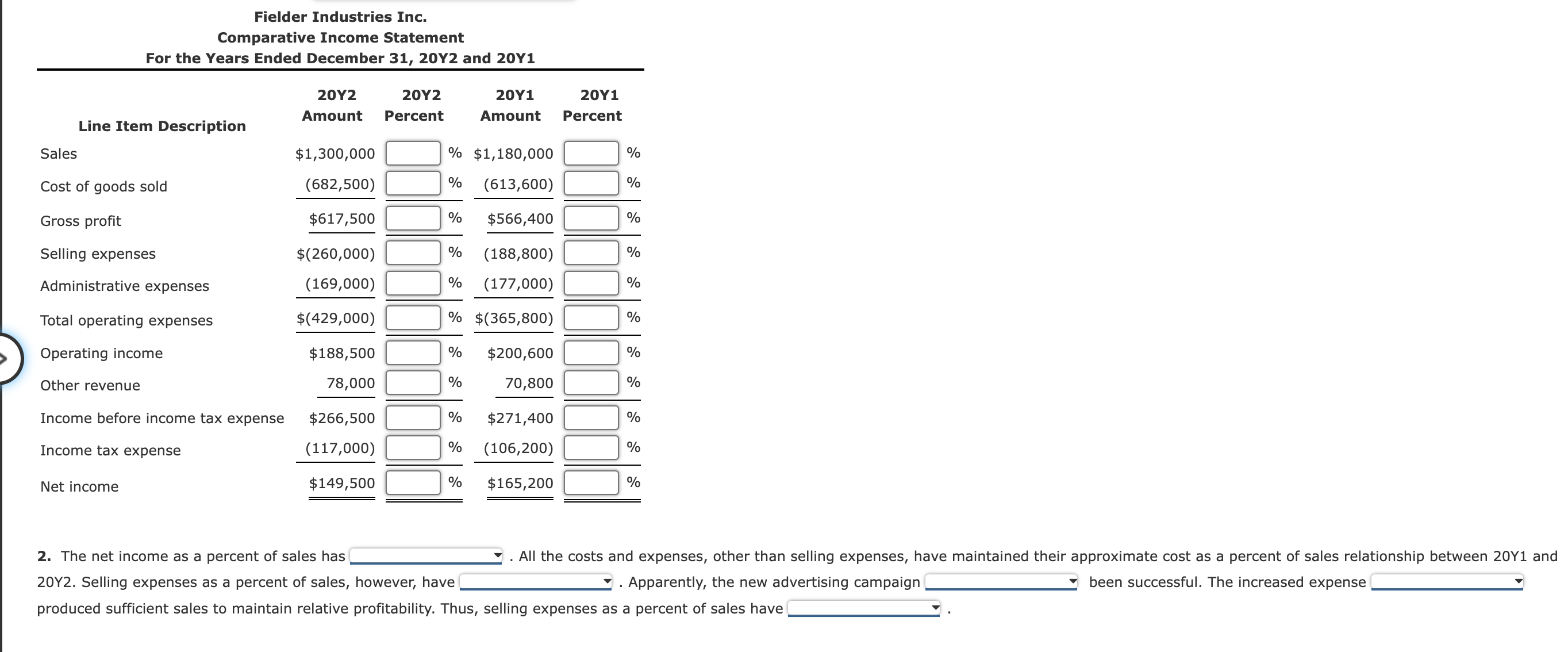 Solved Vertical analysis of income statement following | Chegg.com