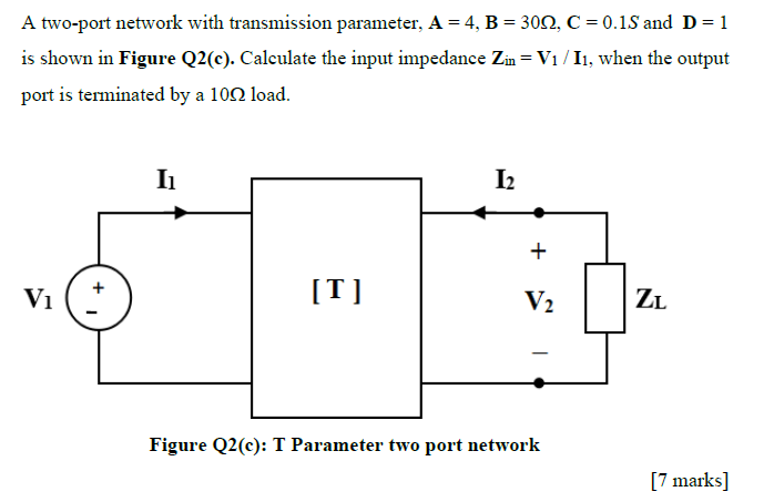 Solved A two-port network with transmission parameter, A = | Chegg.com