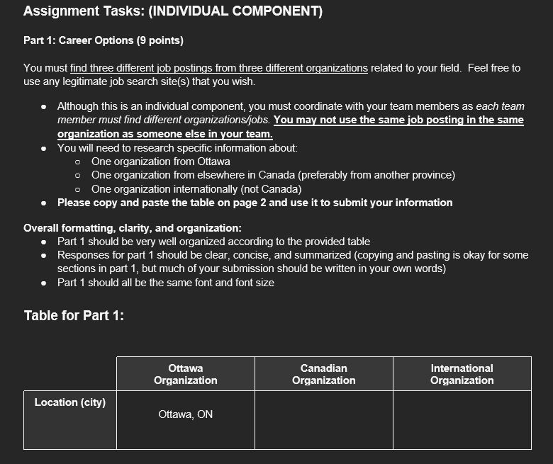 Solved Assignment Tasks: (INDIVIDUAL COMPONENT) Part 1: | Chegg.com