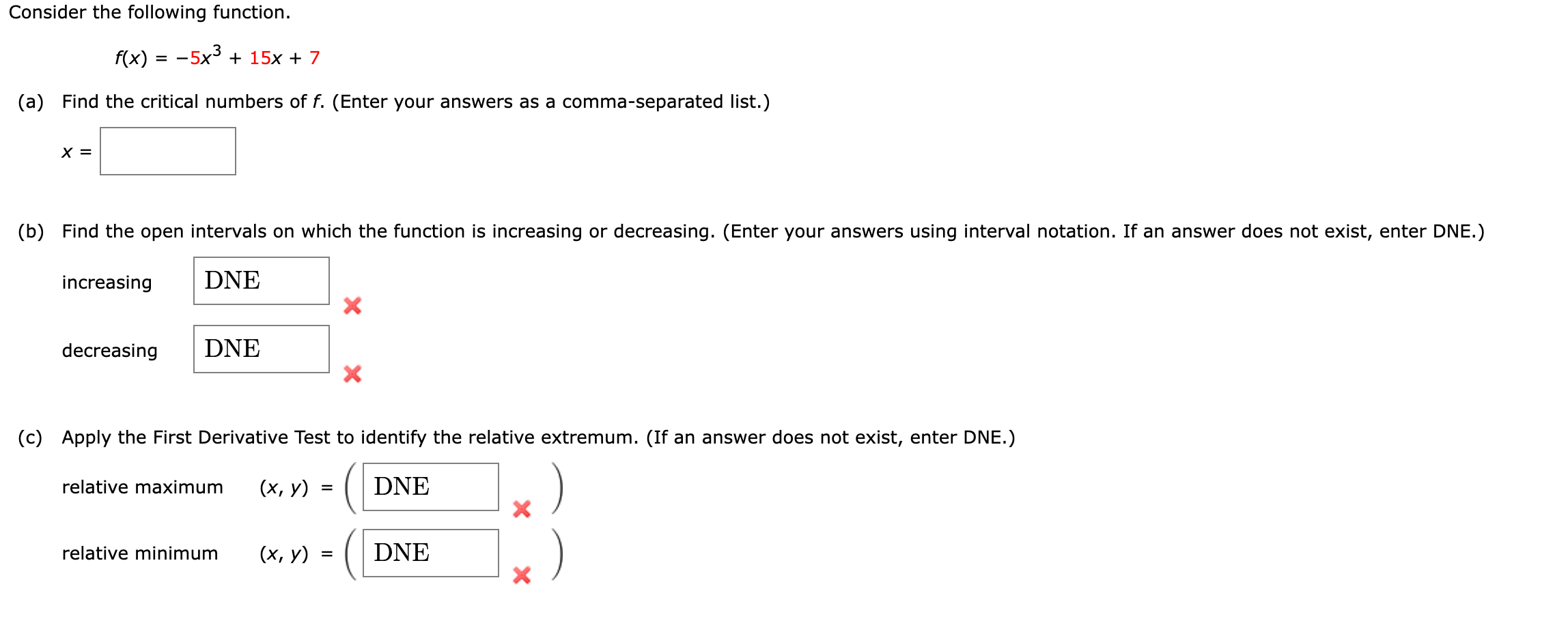 Solved Consider The Following Function F X −5x3 15x 7 A