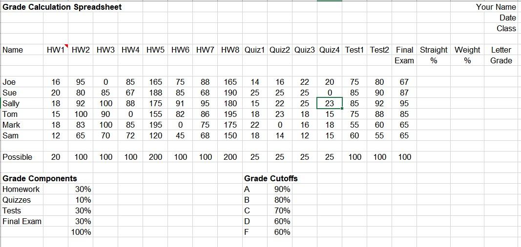 Grade Calculation Spreadsheet | Chegg.com