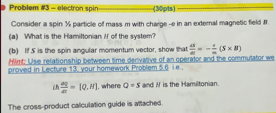 Solved Consider a spin 1/2 particle of mass m with charge −e | Chegg.com